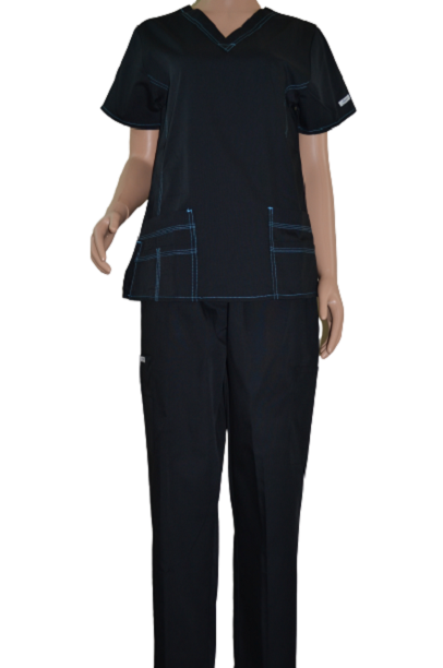 S301: Black With Blue Stitches – Janet Scrubs