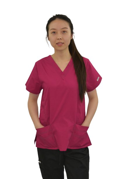T301: Raspberry With Grey Stitches – Janet Scrubs