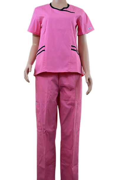S201: Pink With Black Trim – Janet Scrubs
