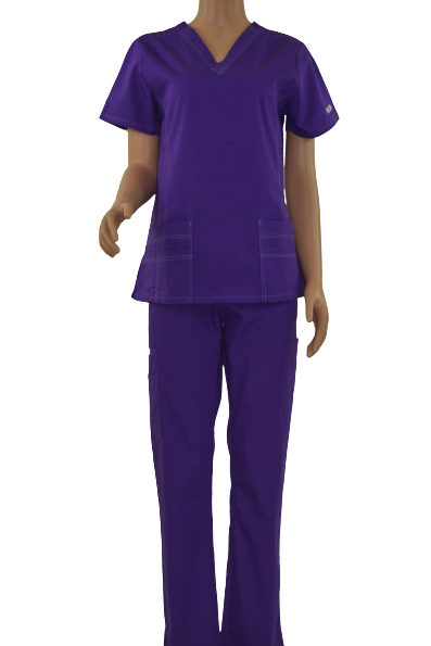 S301: Eggplant color with blue stitch – Janet Scrubs
