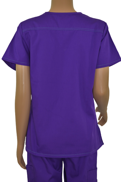 T301: Eggplant color with blue stitch top – Janet Scrubs