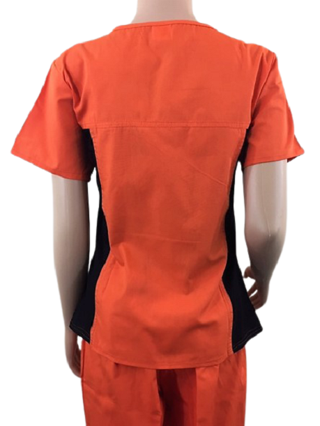 T102: Orange With Black Stretch Side Panel – Janet Scrubs